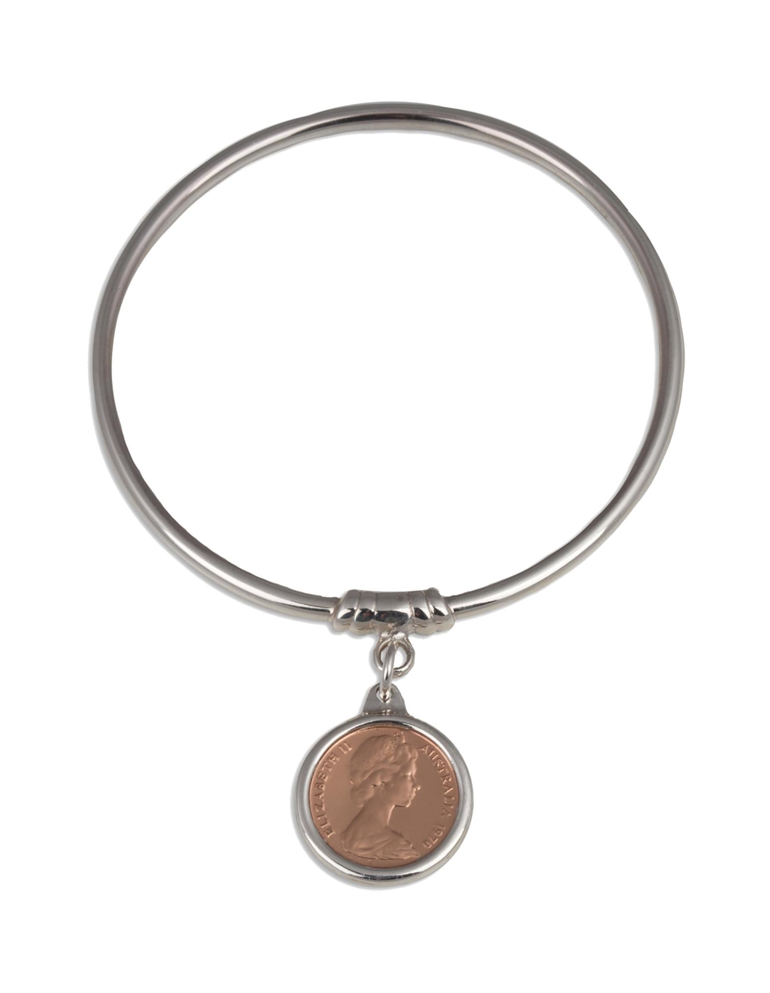 Von Treskow 3mm Art Deco Bangle w/ 2-Tone One Cent Coin | Mocha Austra